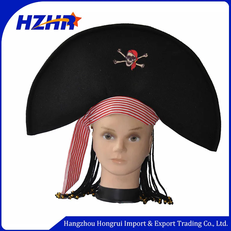 Velvet Black Captain Morgan Tricorn Pirate Hat Party Supplies - Buy ...