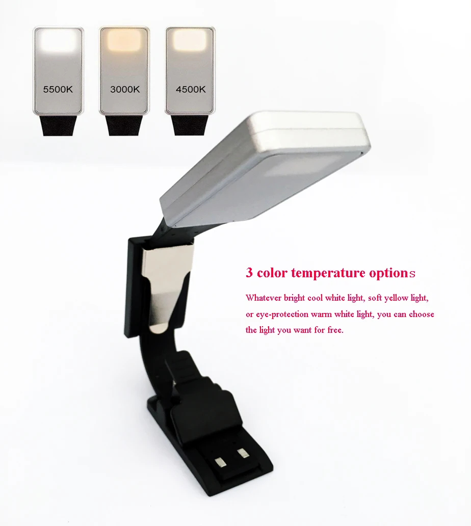 Usb Rechargeable Book Light Flexible Clip Led Reading Light For ...