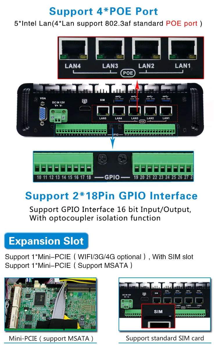 Fanless Computer Embedded Pc Gpio I7 I5 I3 Embedded Industrial Pc For ...
