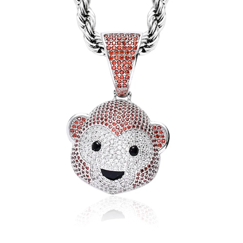 Hiphop Cute Animal Monkey Pendant Iced Out Aaa Cubic Zircon Stone Charm ...