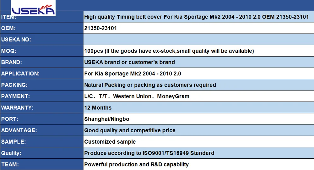 High Quality Timing Belt Cover For Kia Sportage Mk2 2004 - 2010 2.0 Oem ...