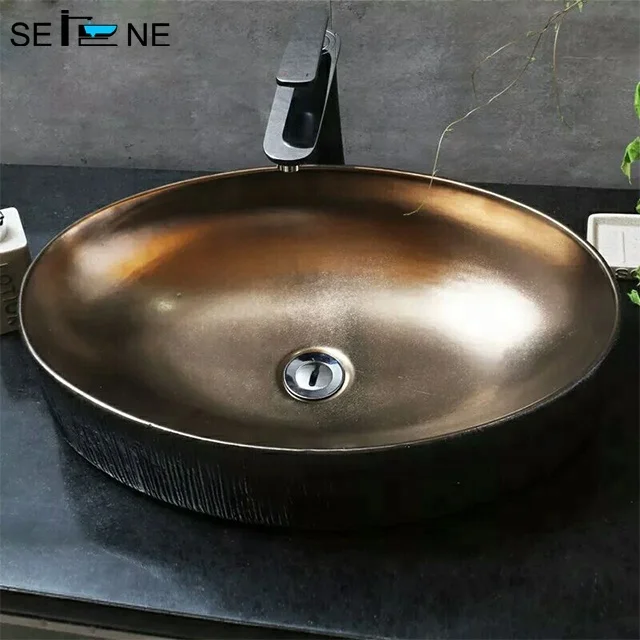 Vessel Shape Cooper Metal Color Wash Basin Lavatory Oval Bronze ...