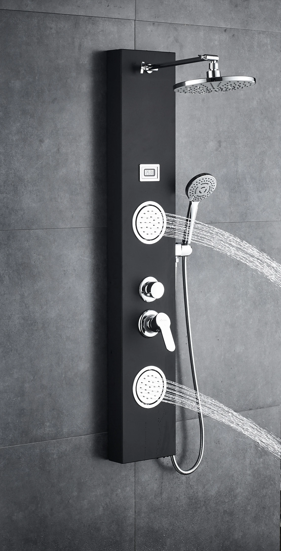 Rovate Black Bathroom Multi-function Massage Shower Panel,Waterfall ...