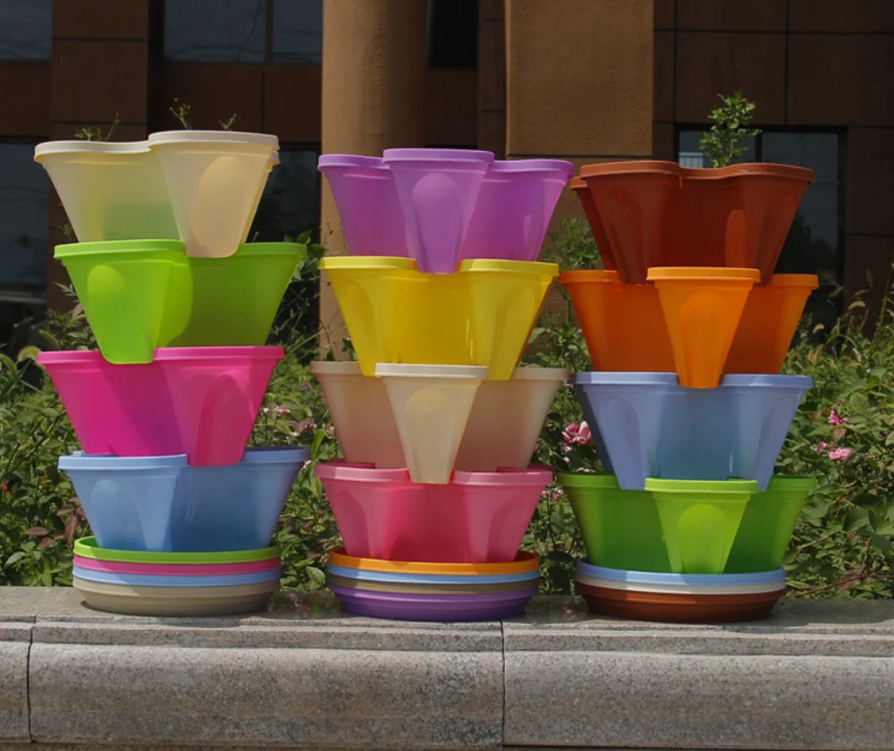 Hydroponic Vertical Garden Plastic Stacking Pot Tower For Strawberry ...
