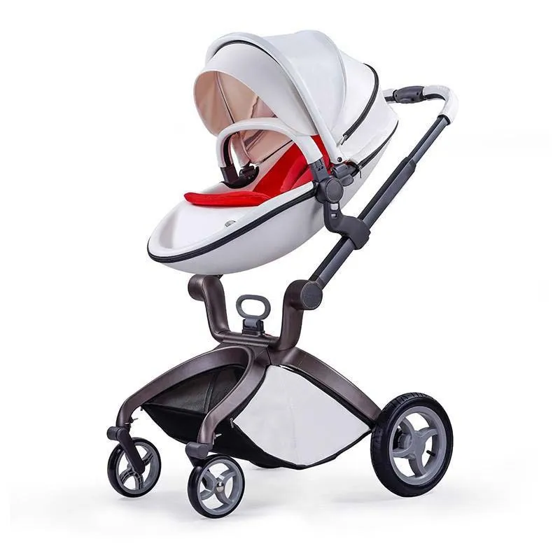 Luxury Leather 2 In 1 Baby Stroller One Hand Folding Travel System Baby ...