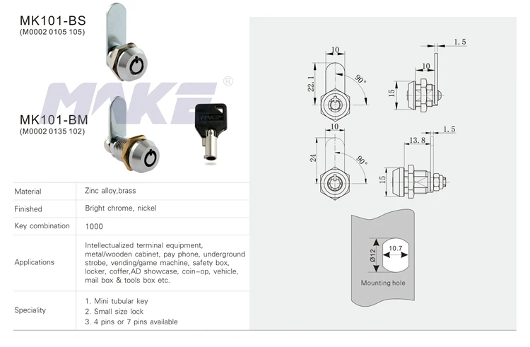 MK101BS Mini Cam Lock - Secure Your Display Cabinet