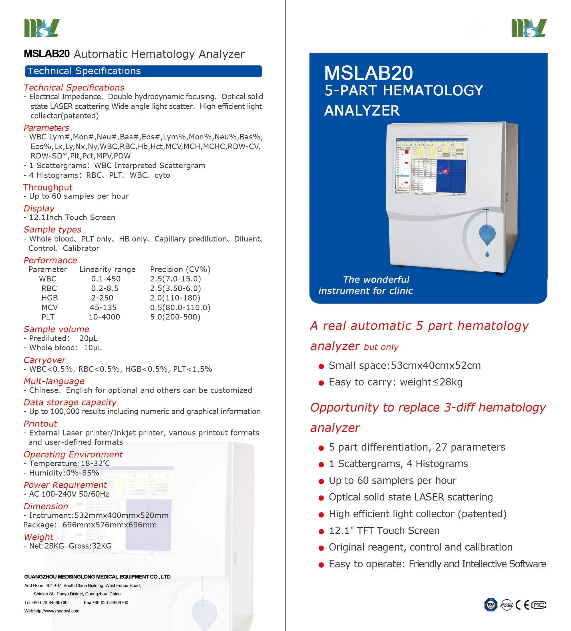 Professional Clinic 5 Part Differentiation Blood Cell Counter / Good ...