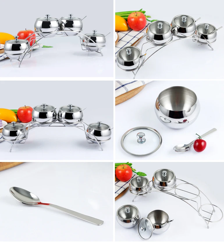 Home Use Stainless Steel Sugar Bowl Coffee Creamer Container With Rack ...