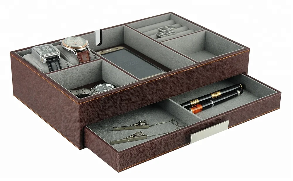 Exquisite Leather Men's Valet Tray With Drawer - Buy Leather Valet Tray ...