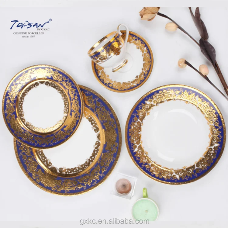 Luxury Premium Porcelain Dinnerware Set With Embossed Gold Decal - Buy ...