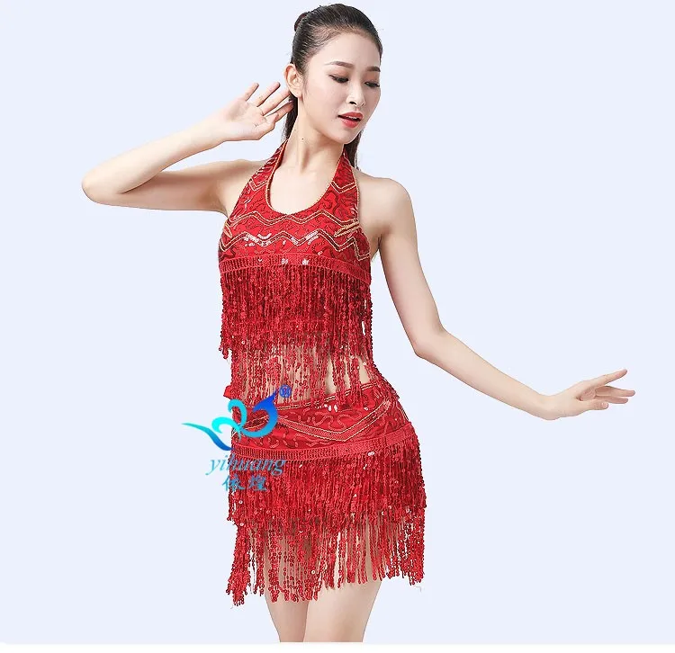 Women Sexy Latin Belly Dance Sequin Bra Tassel Top Party Club Wear
