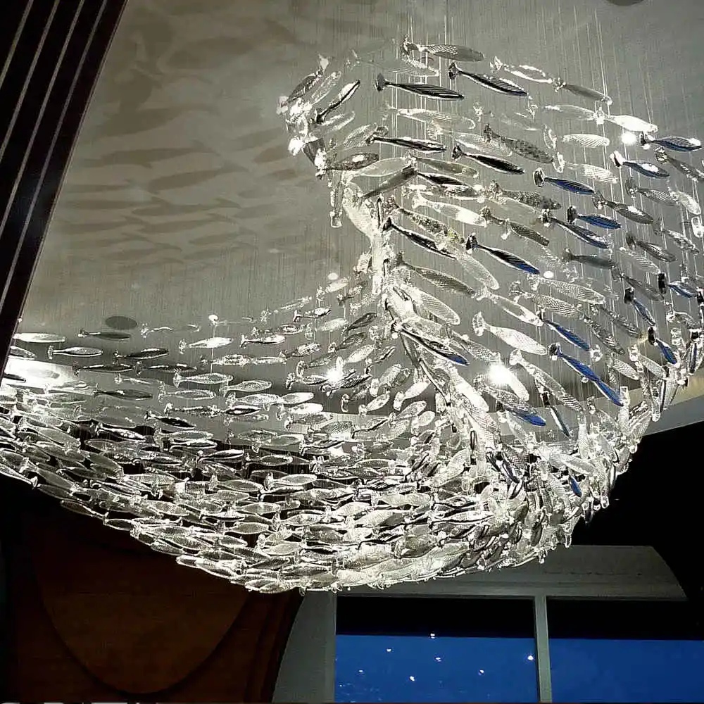 Custom European Hotel Ceiling Ceramic Fish Chandelier