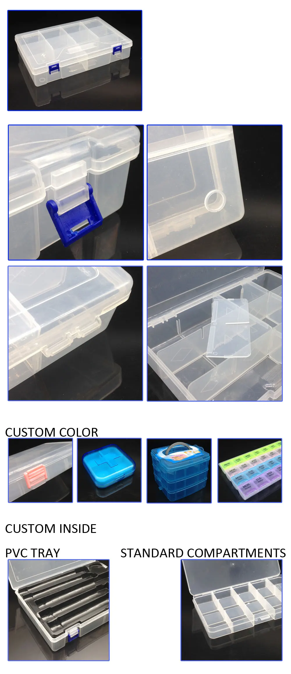 Professional Cheap Box Plastic Storage/ Detachable 6 Compartments Clear ...