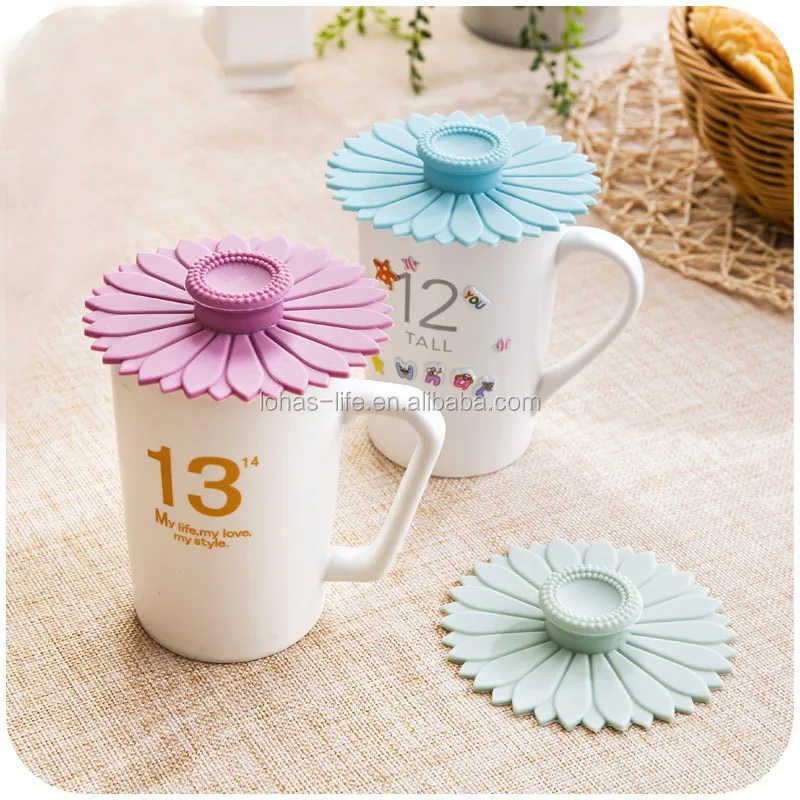 Creative Daisy Flower Airtight Seal Silicone Rubber Tea Cup Lids Mug ...
