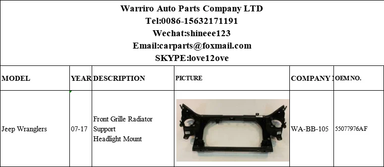 Radiator Support 55077976AF for Jeep Wrangler JK 2007-2017