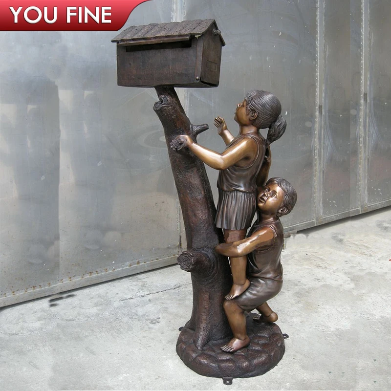 Outdoor Garden Life Size Bronze Boy Mailbox Statue - YOU FINE