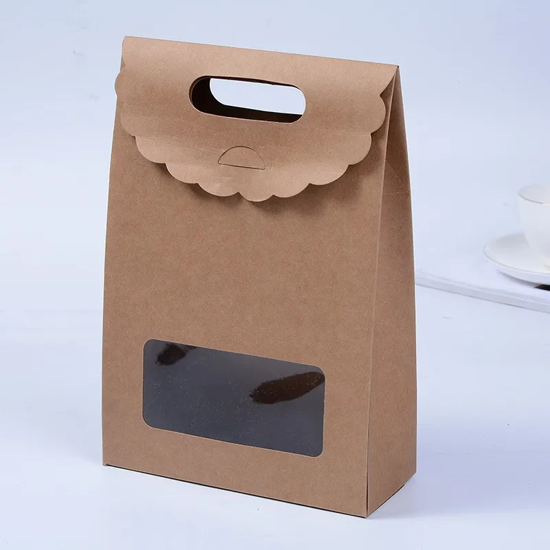 Kraft Paper Box With Handle Clear Window Food Candy Chocolate Nuts ...