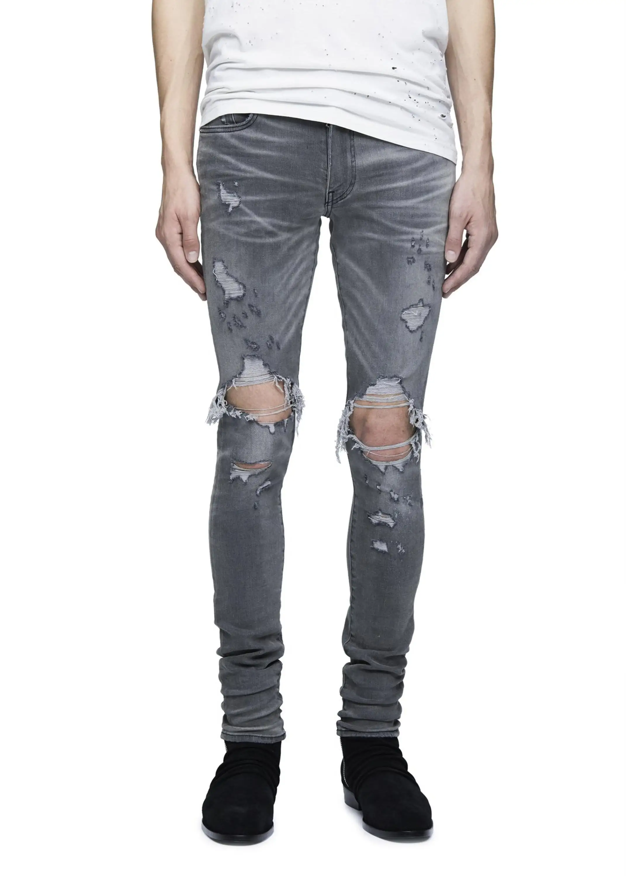Oem Suppliers American Style Grey Scratch Skinny Jeans With Heavy Wash ...