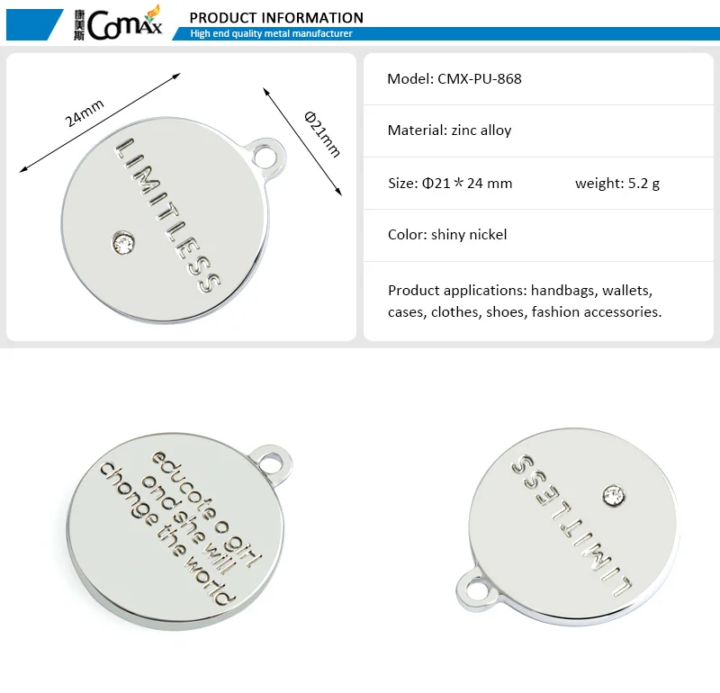 Custom Round Metal Logo Tag With Diamond,Hanging Metal Name Tags Label ...
