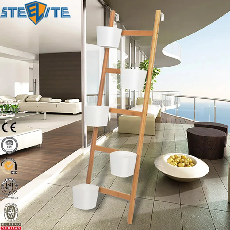 White Bamboo Decorative Vertical Ladder Plant Stand - Buy Vertical ...