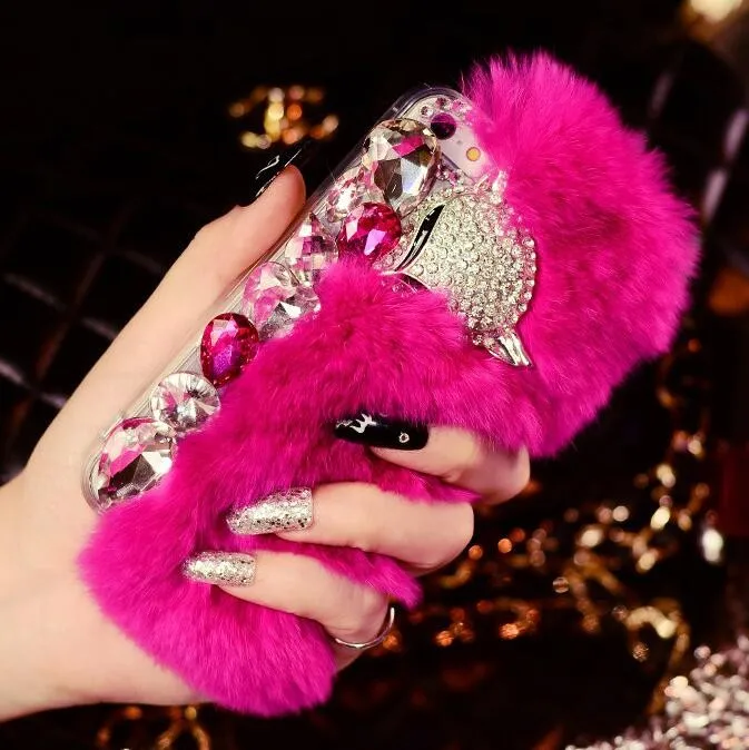 Multi Colors 100% Real Rabbit Fur Phone Case Hot Sell Luury Cover For ...