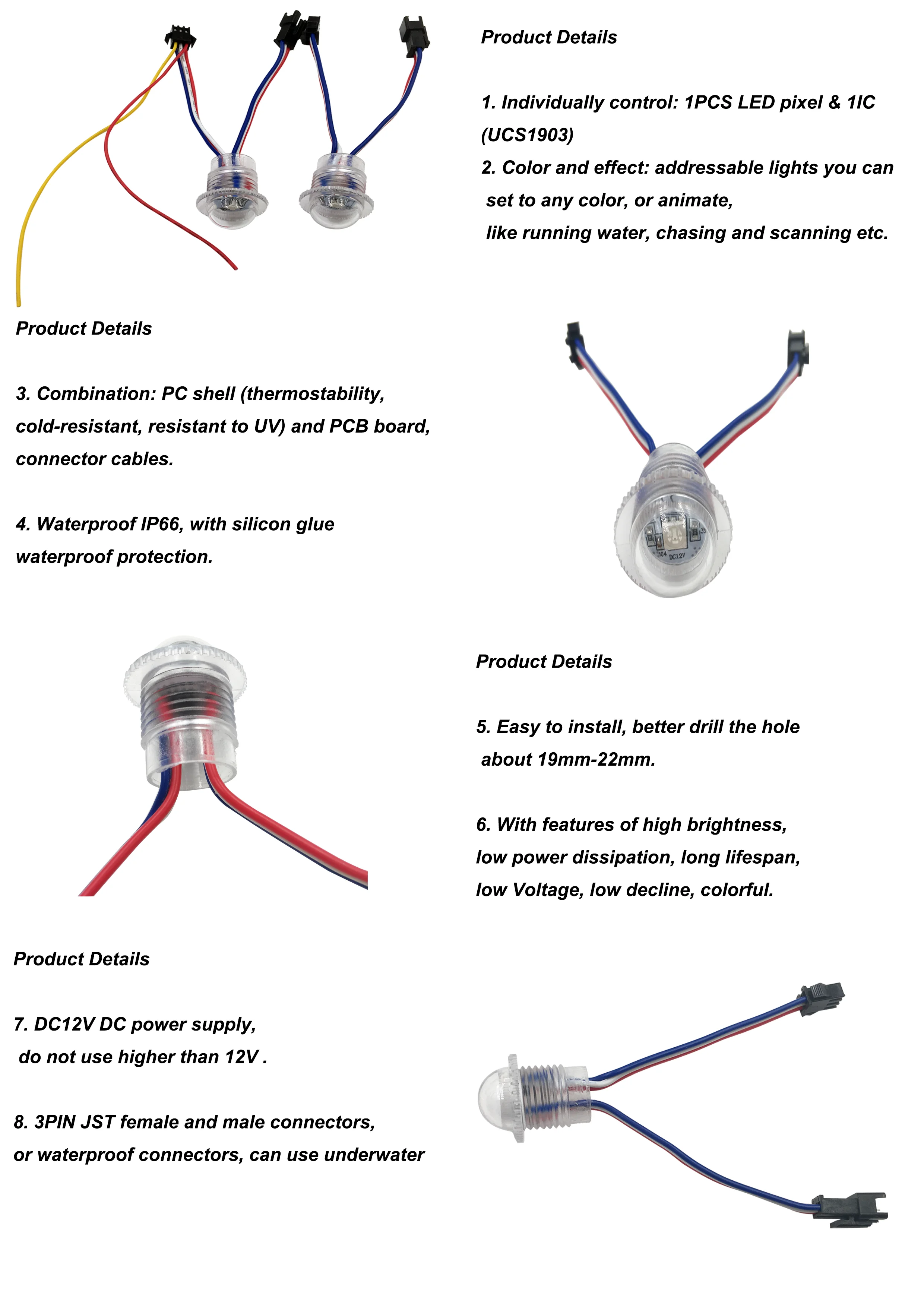 Aidisen LED Pixel Controller Software - 20mm Transparent Lights