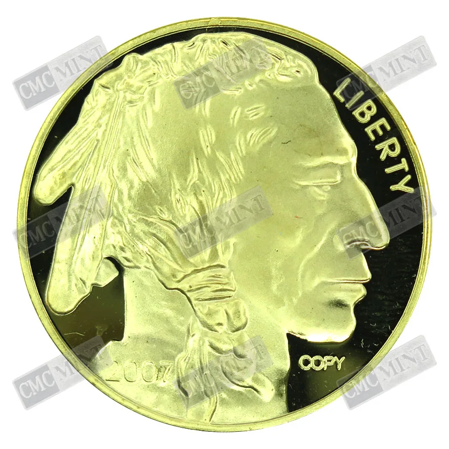 1 Oz .100 Mils Gold Plated Buffalo,Indian Head Replica $50 Dollar 2007 ...
