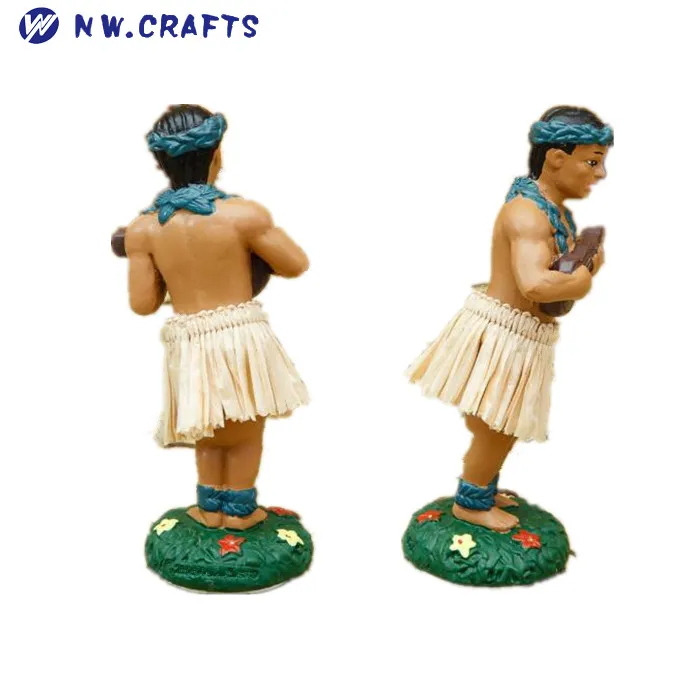 Hawaii Hula Men Dancing Doll - Folk Art Figurine