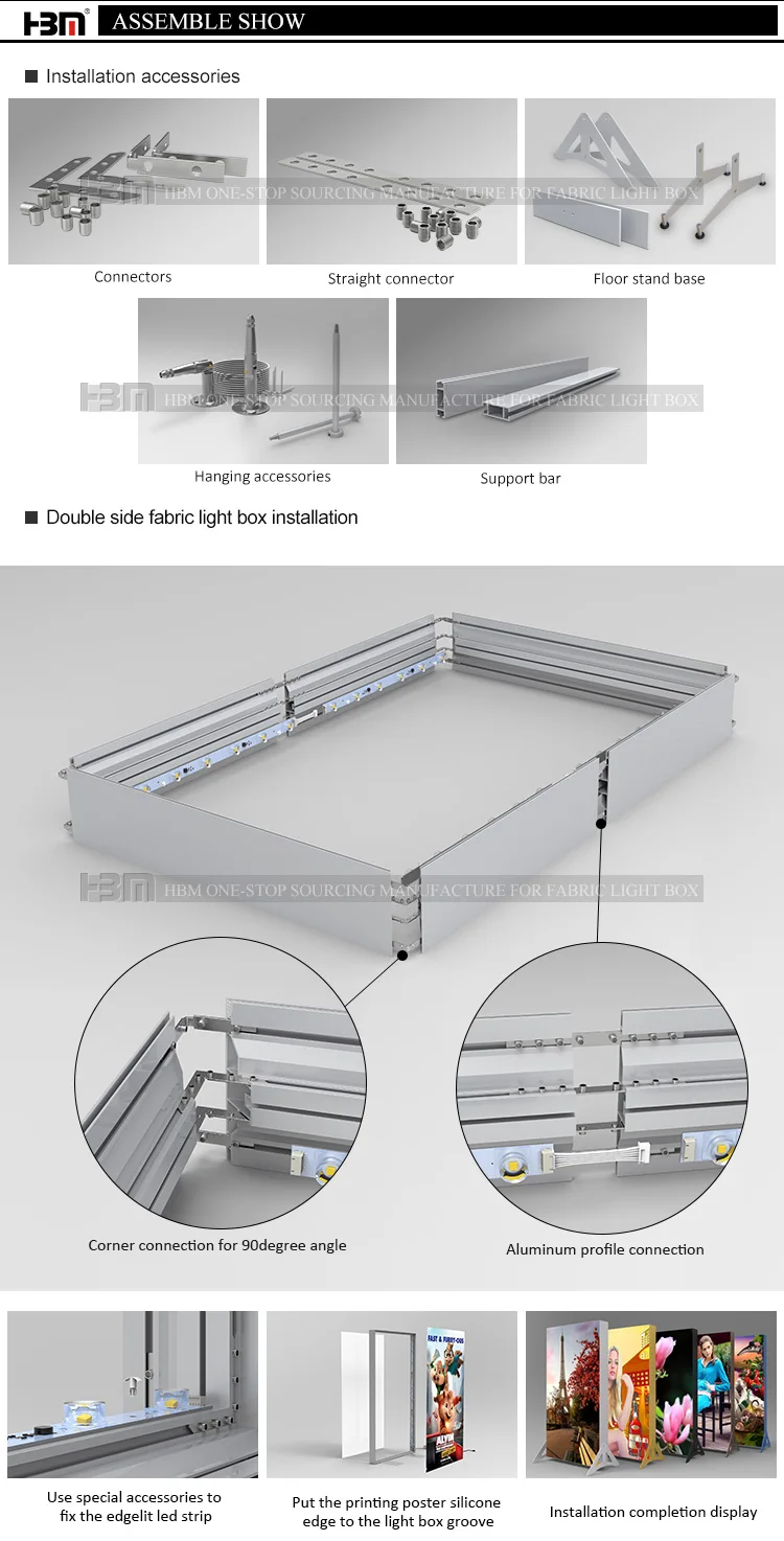 160mm Double Sided Fabric Lightbox - Aluminium Profiles