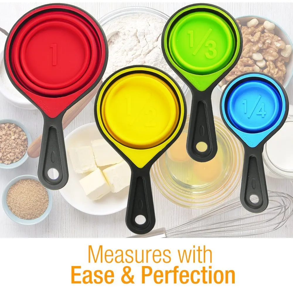 Colorful Silicone Measuring Cups And Spoons Set Collapsible Measuring