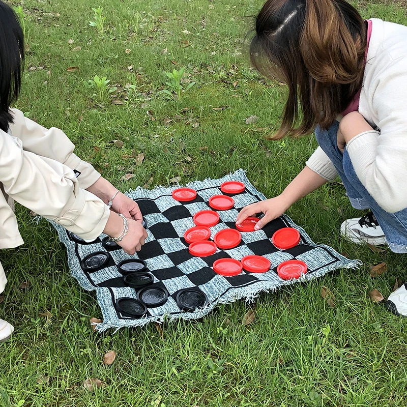 Large Checkers, 3-in-1 Jumbo Checkers Rug Checkers Board Game with ...