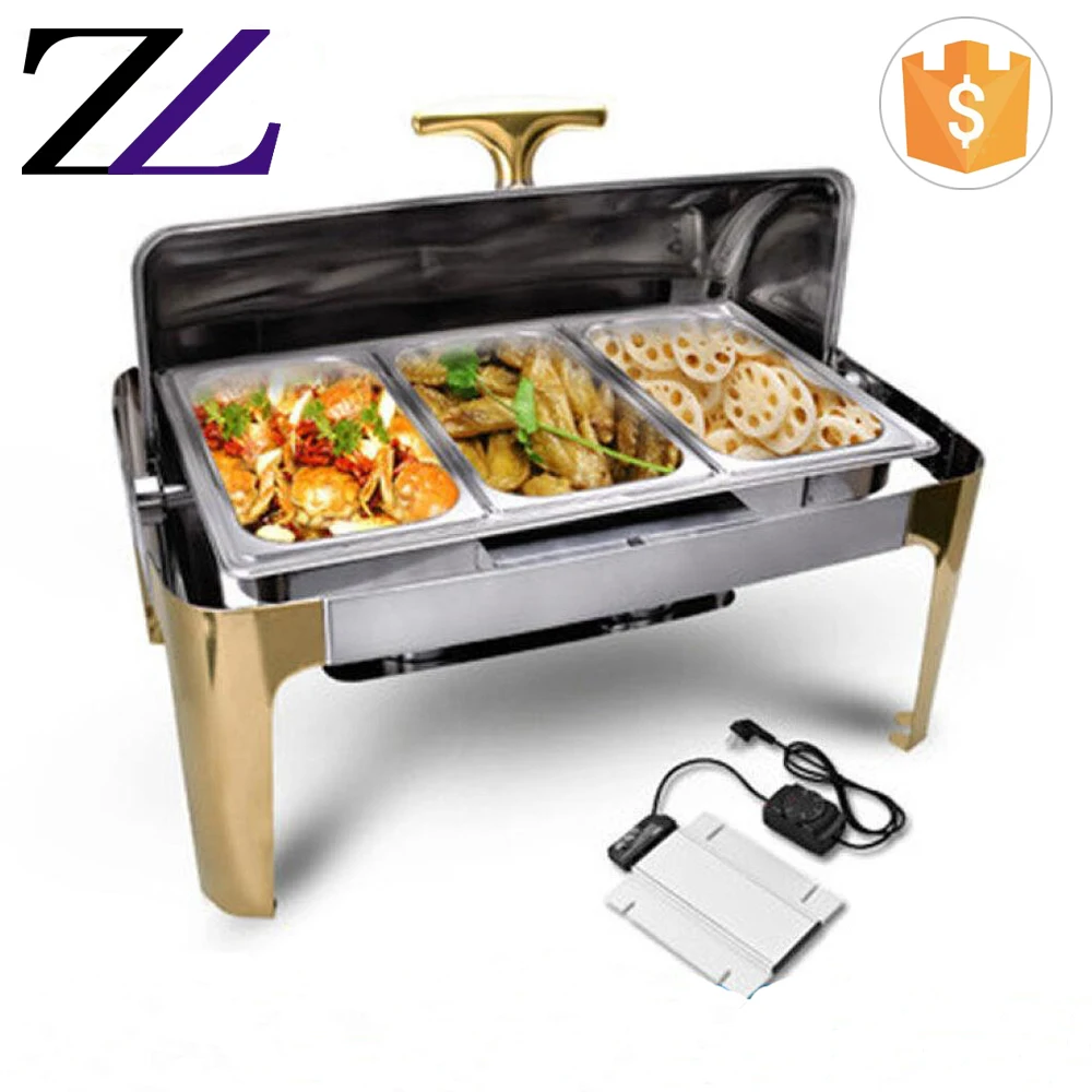 Electric Heating Gold Roll Top Rectangle Golden Food Warmer Plate 9l ...
