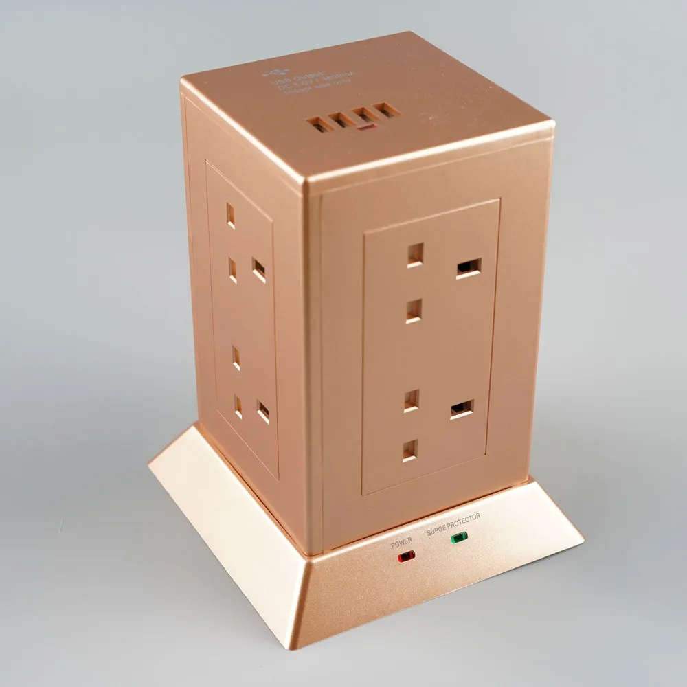 Wk Pop Rose Gold Bs Tower Socket Extension With Usb And 13a Fused Uk ...