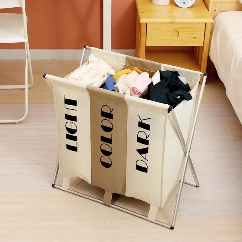 Folding Laundry Hamper 3 Section X Frame Oxford And Detachable Bag ...