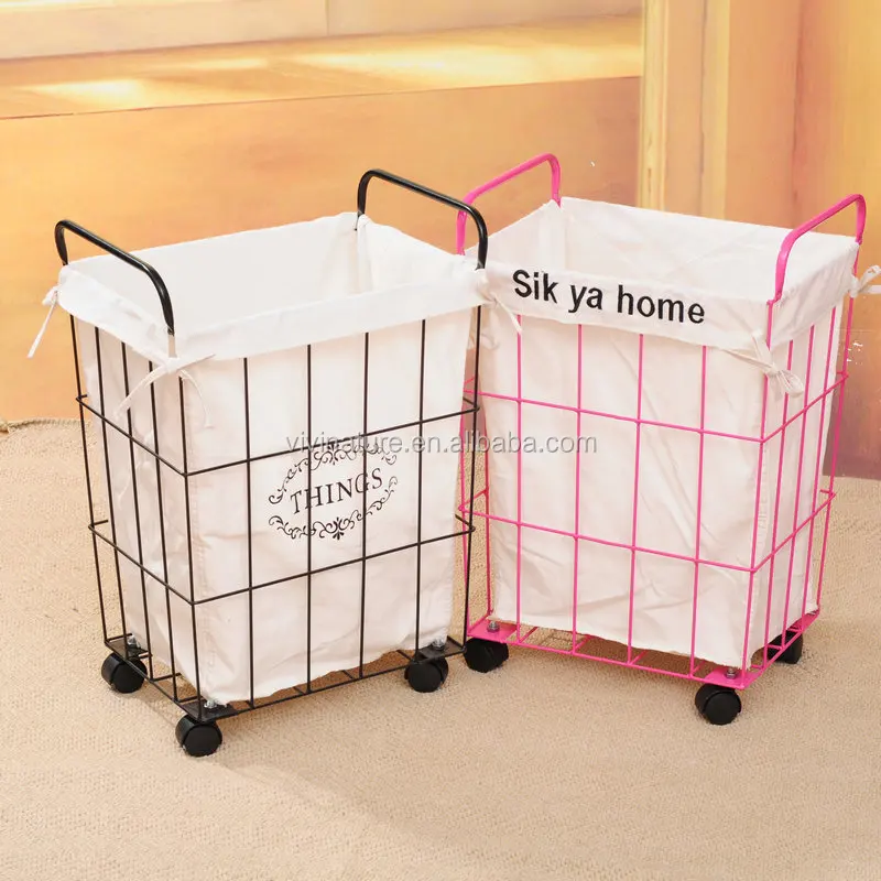 Rustic Metal Frame Home Wire Double Laundry Hamper With Liner - Buy ...
