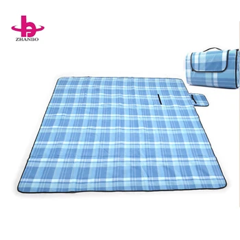 King Size Blue Plaid Foldable Picnic Blanket - Waterproof Sand Proof ...