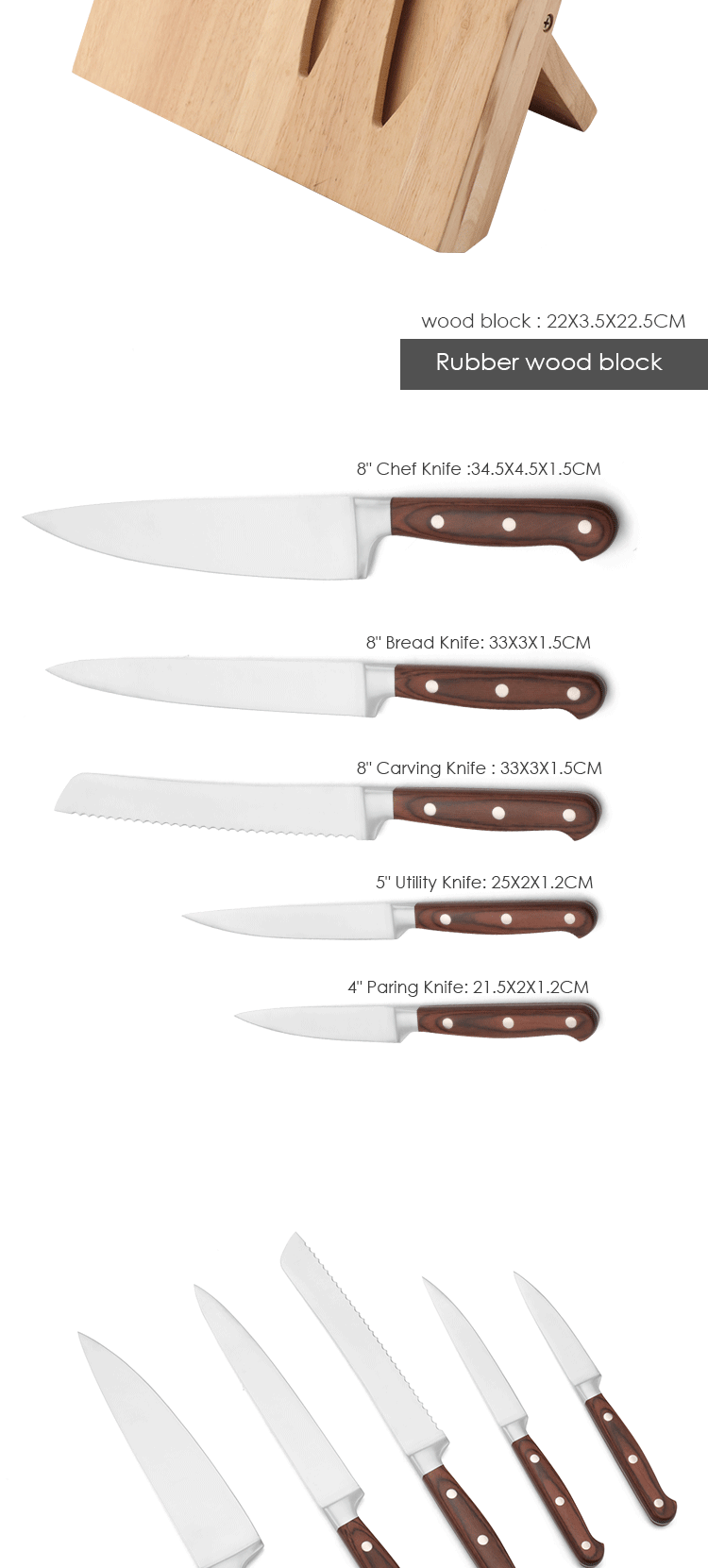 Pakka Wood Handle 6 Piece Cutlery Knife Set with Stand