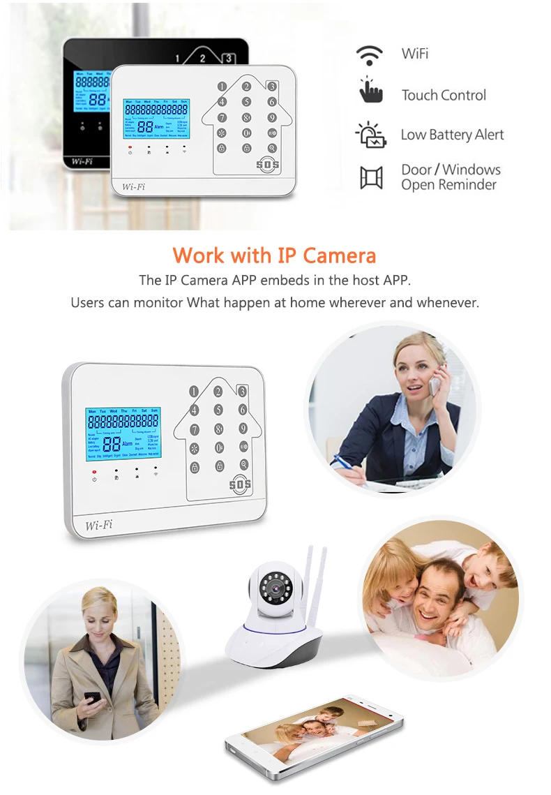 High Capacity Lcd Screen Display Wifi Gsm Pstn Automation Alarm System ...