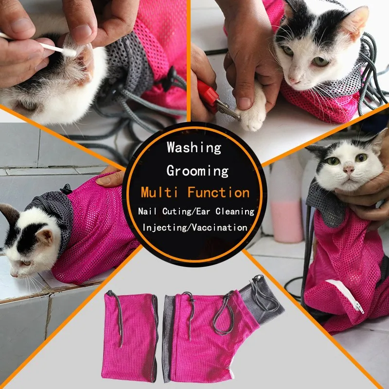 Mesh Cat Restraint Bath Bag Nail Cutting Cat Grooming Bag - Buy Cat ...