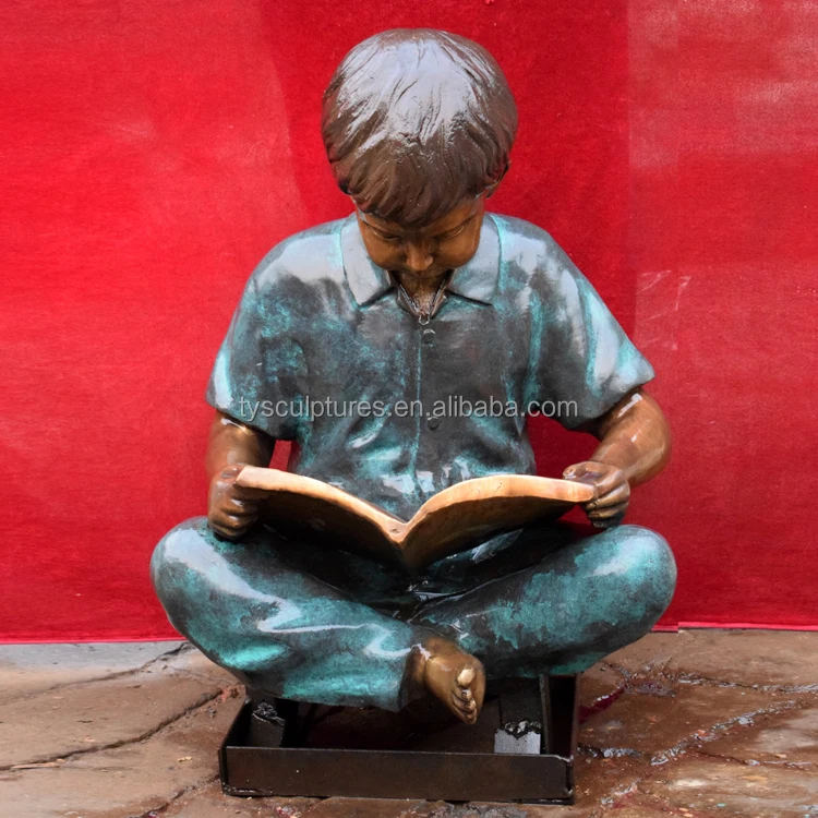Garden Outdoor Decorative Life Size Bronze Boy Reading Book Statue ...