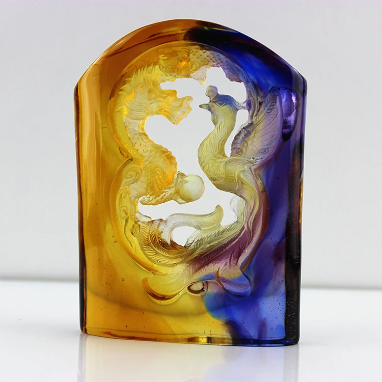 Chinese Folk Art Glass Sculpture Crystal Glass Crafts Art Glass Dragon ...