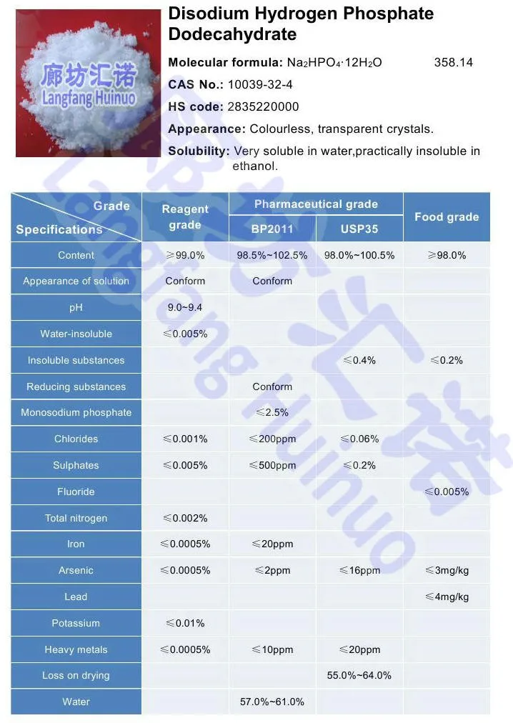 Disodium Hydrogen Phosphate Na2hpo4 Ar Grade/pharmaceutical Grade/food Grade - Buy Sodium ...