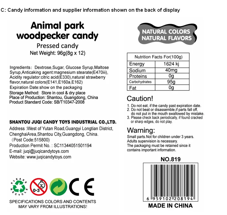 Shantou Juqi Candy Toys Wind Up Woodpecker Birds Toys With Candy Sweets ...