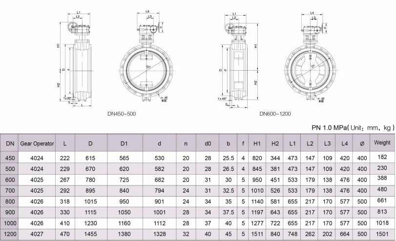 DN800 PN16 Double Eccentric Double Flange Butterfly Valve