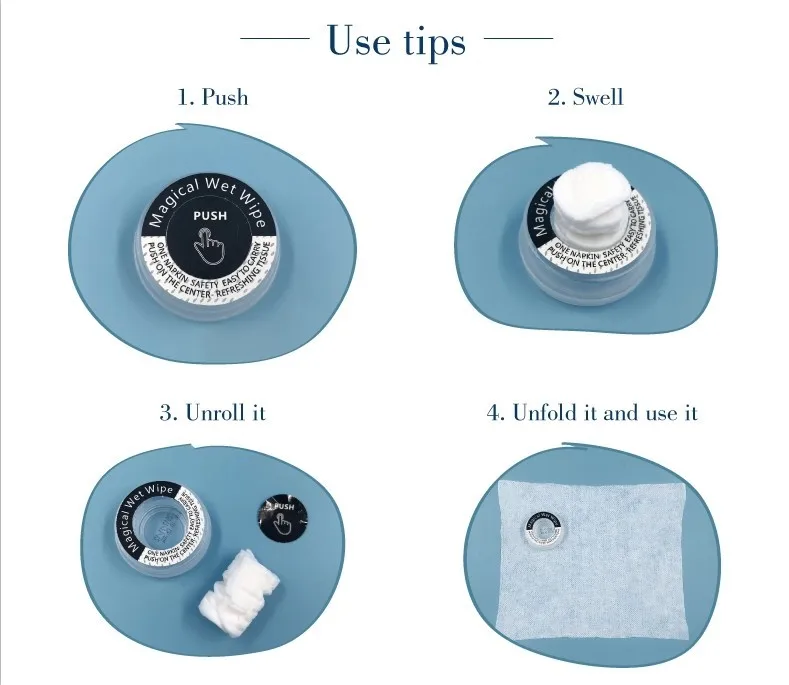 Customized Private Compressed Disposable Pushing Magical Wet Wipes Push ...