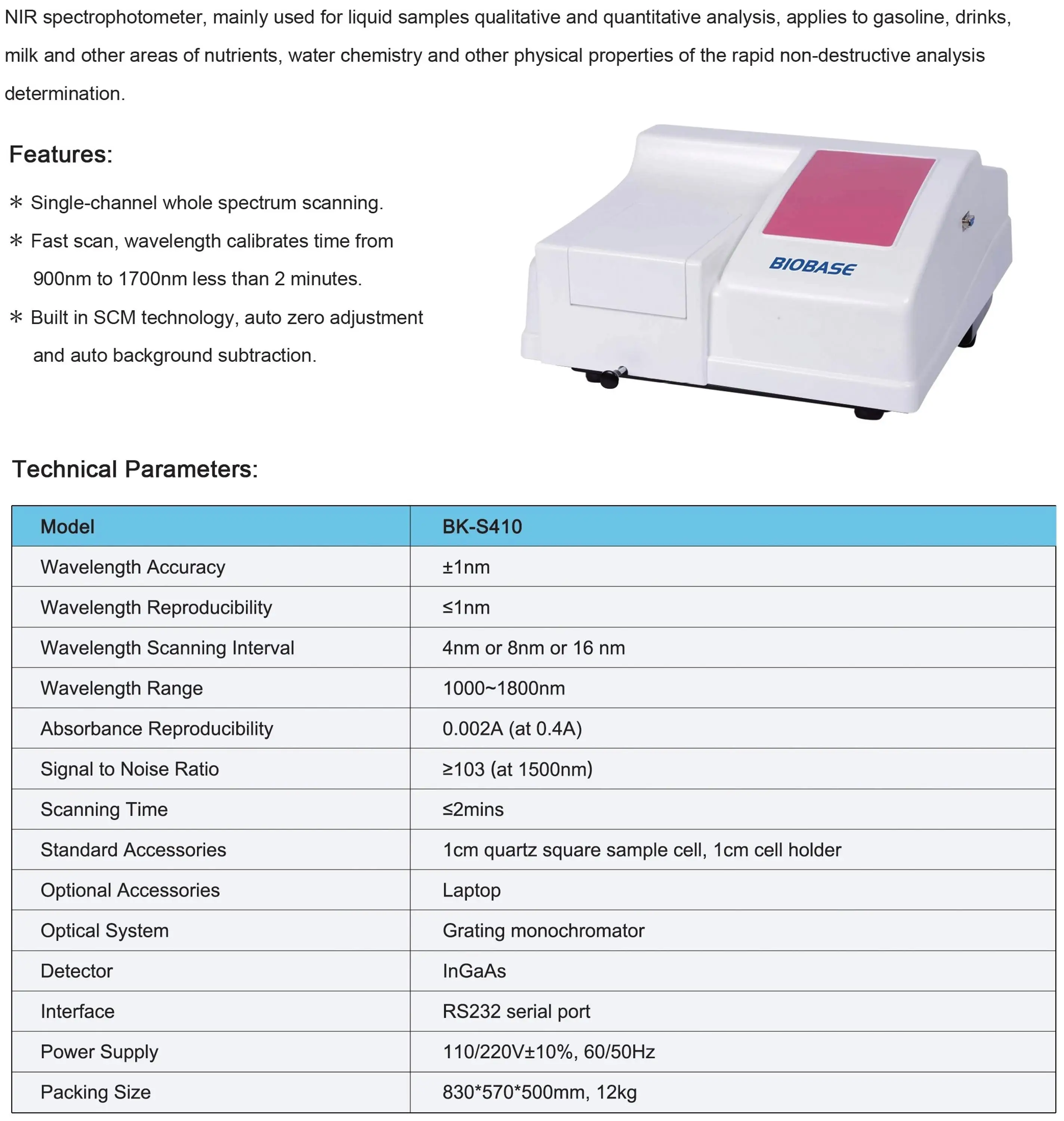 Biobase Single Channel Nir Infrared Spectrophotometer For Lab Medical ...