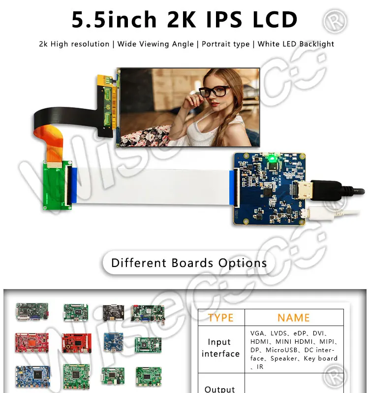 2560 x 1440 2K 5.5 Inch IPS LCD Controller Board with MIPI DSI ...
