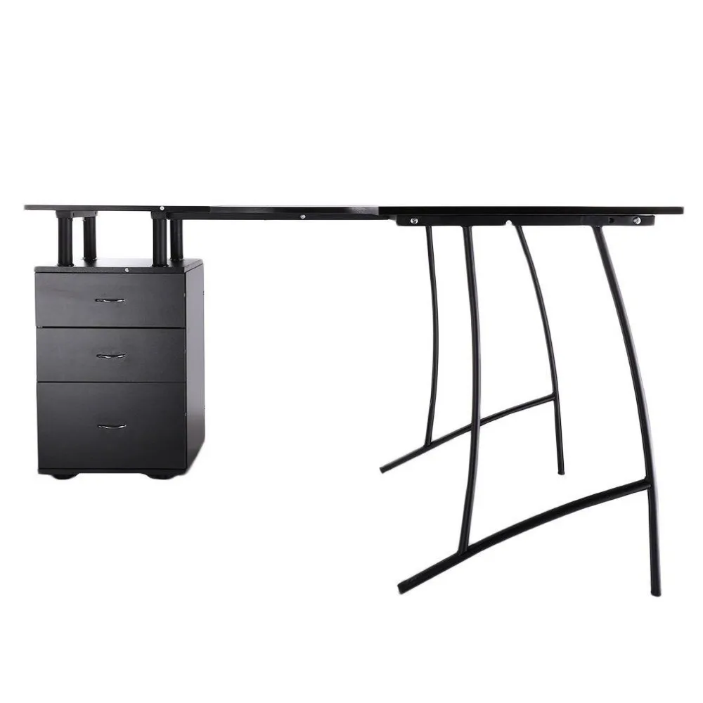 Black Corner Computer Desk Home Office Pc Table With 3 Drawers L-shaped ...