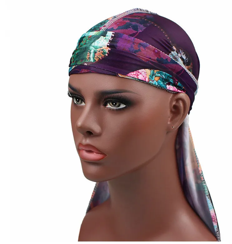 Fashion Men's Print Silky Durags Bandanas Turban Headband Silk Men ...