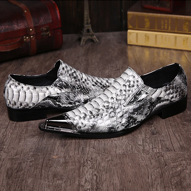 Fashion Snake Loafers for Men - Pointed Toe Leather Shoes, Slip-On ...